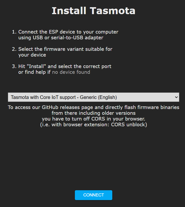 Flash firmware Tasmota – Core IoT Platform